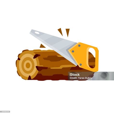 톱은 나무를 잘라 목재 잭의 도구 숲을 돌봐 우드커터 작동 시골 물건 노란색 톱 플랫 만화 일러스트레이션 로그 수확 갈색에 대한 스톡 벡터 아트 및 기타 이미지 Istock