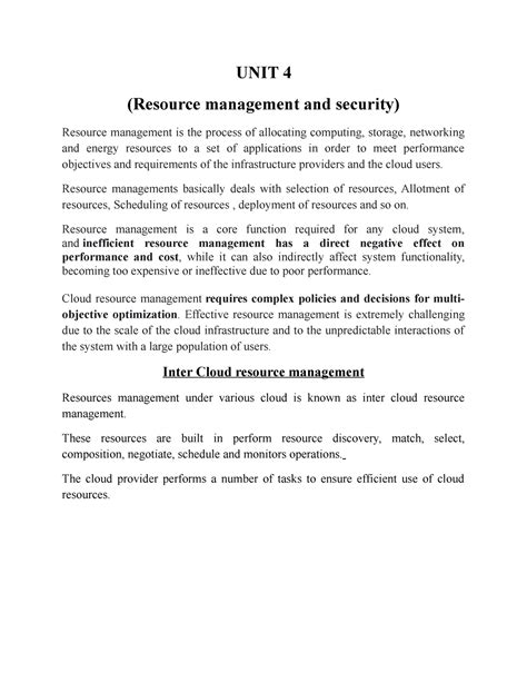 Cloud Computing Unit 4 Unit 4 Resource Management And Security