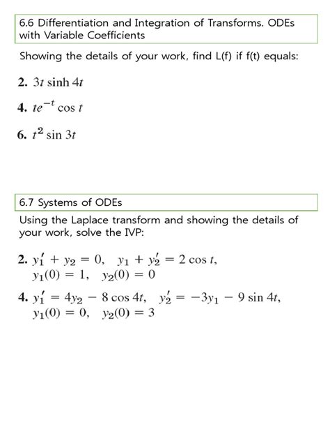 Example 6 6 7 Differentiation And Integration Of Transforms Odes