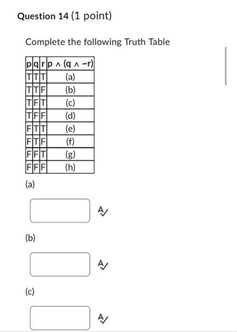 solved question 14 1 point complete the following truth