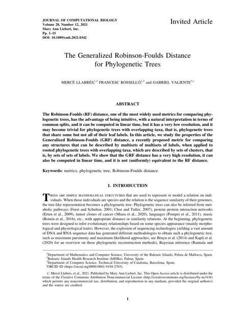 (PDF) The Generalized Robinson-Foulds Distance for Phylogenetic Trees