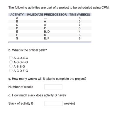 Solved The Following Activities Are Part Of A Project To Be Chegg Com