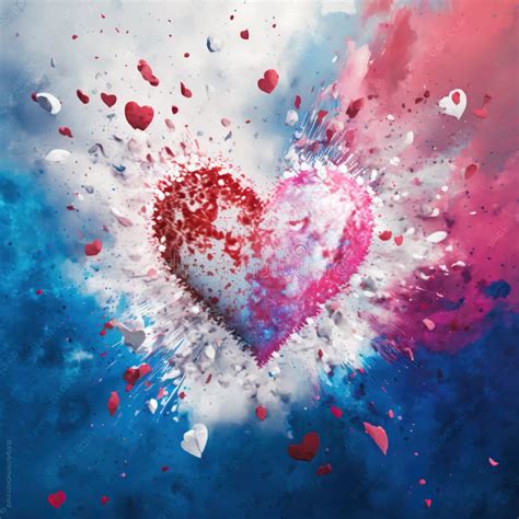 Explosive Pink Blue White Love Heart Fragments Stock Illustration Illustration Of Explosive