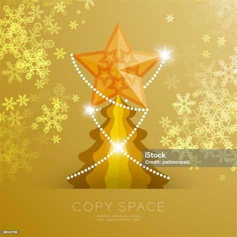 골든 스타 패턴 및 눈송이 Bokeh 빛 크리스마스 트리 설정 골드 그라데이션 배경 복사 공간에 고립 된 그림 0명에 대한 스톡 벡터 아트 및 기타 이미지 Istock