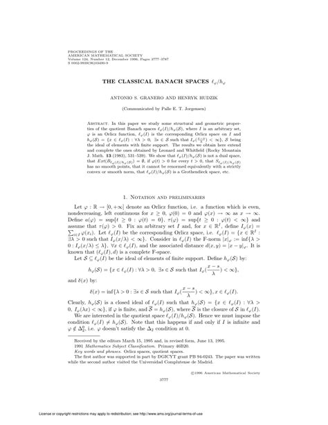 Pdf The Classical Banach Spaces ℓ φ H φ
