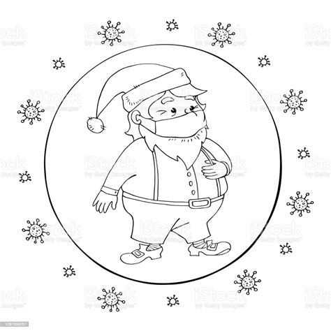 얼굴 마스크와 바이러스 미생물에 둘러싸인 투명 한 보호 공산타 클로스 휴일에 코로나 바이러스로부터 보호하기위한 조치 메리 크리스마스와 검역 전염병에서 행복한 새해 60 69