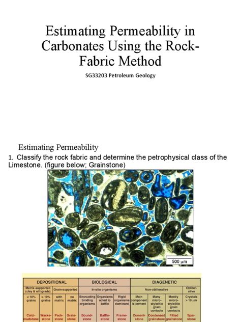 Lab Estimating Permeability In Carbonates Using The Rock Fabric Method