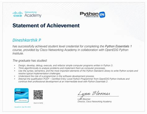 Python Certification Cisconetworkingacademy Openedg Pcep Dinesh Karthickp
