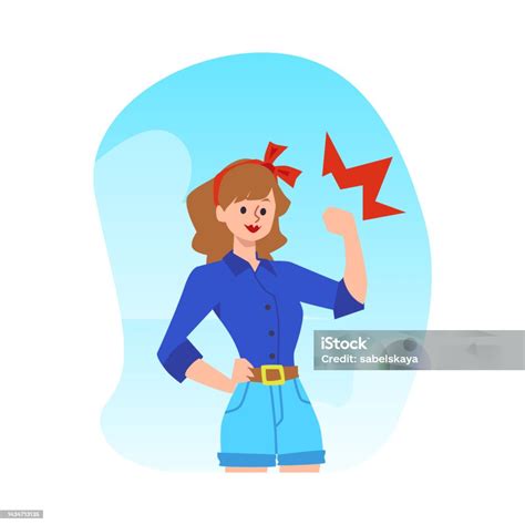 Ilustración De Mujer Feliz Mostrando El Puño Cerrado Símbolo De Fuerza Ilustración Vectorial