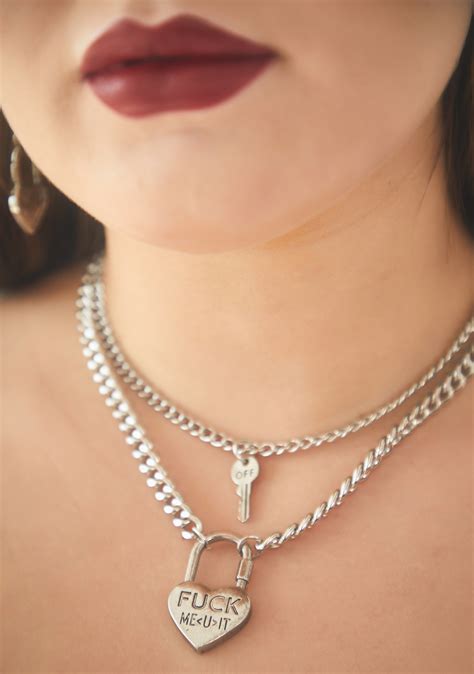 Fuck Off Key And Lock Charm Layered Chain Necklace Dolls Kill