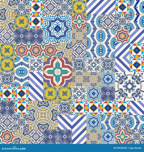 Seamless Patchwork Pattern Quilting Design With Stars From Different Patches Vector