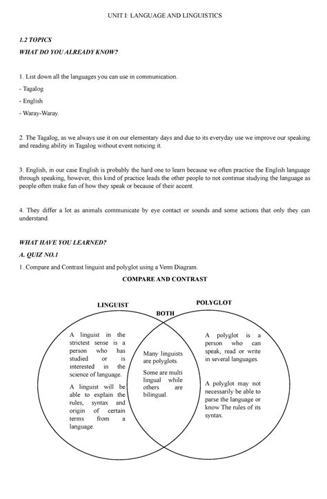 docu answers unit i language and linguistics 1 topics what do you