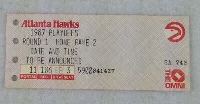 Nba 1987 04 26 Indiana Pacers At Atlanta Hawks Playoff Ticket Stub Ebay