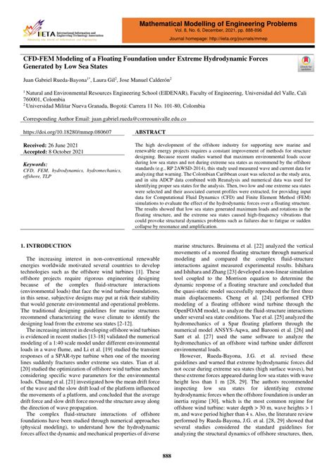 PDF CFD FEM Modeling Of A Floating Foundation Under Extreme Hydrodynamic Forces Generated By