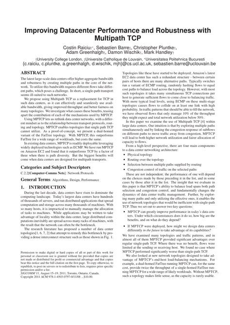 Pdf Improving Datacenter Performance And Robustness With Multipath Tcp