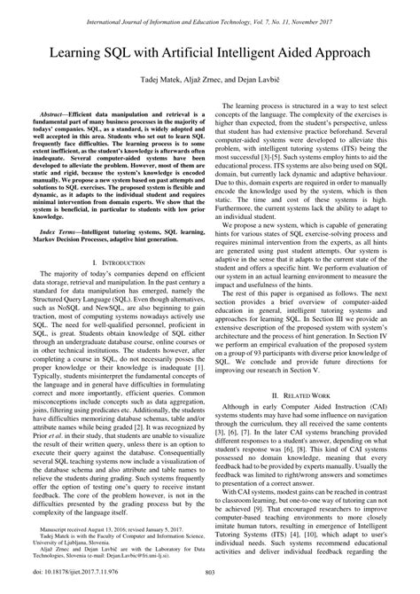 Pdf Learning Sql With Artificial Intelligent Aided Approach