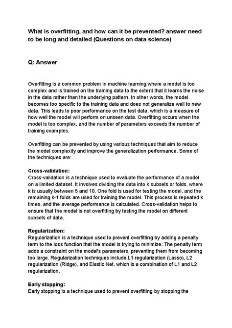 What Is Overfitting And How Can It Be Prevented In Other Words The Model Becomes Too