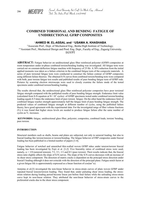 Pdf Combined Torsional And Bending Fatigue Of Unidirectional Gfrp Composites