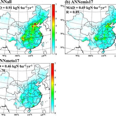 the spatial distribution of mean absolute deviations kg n ha⁻¹ yr⁻¹