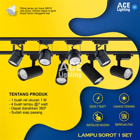 Jual Lampu Sorot Treklight Set Isi Spotlight Rell Lampu Sorot Rel Track Body Putih Putih