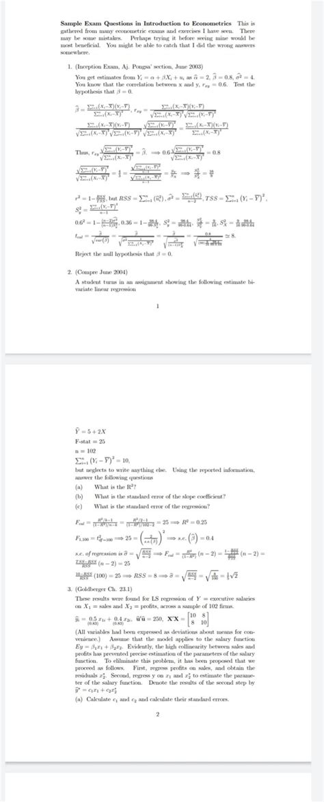 Sample Exam Questions In Introduction To Econometrics