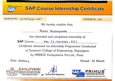 Rohan Ratnaparkhi On Linkedin Sapmaterialsmanagement Internship Sap