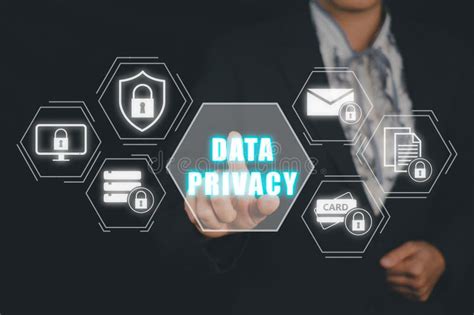 Businesss Person Hand Touching Data Privacy Icon On Virtual Screen
