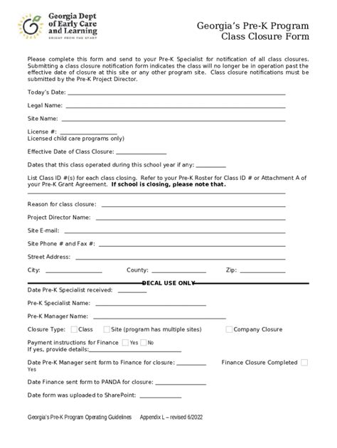 Appendixlclassclosuregeorgias Pre K Program Class Appendixlclassclosuregeorgias Pre K Program Class