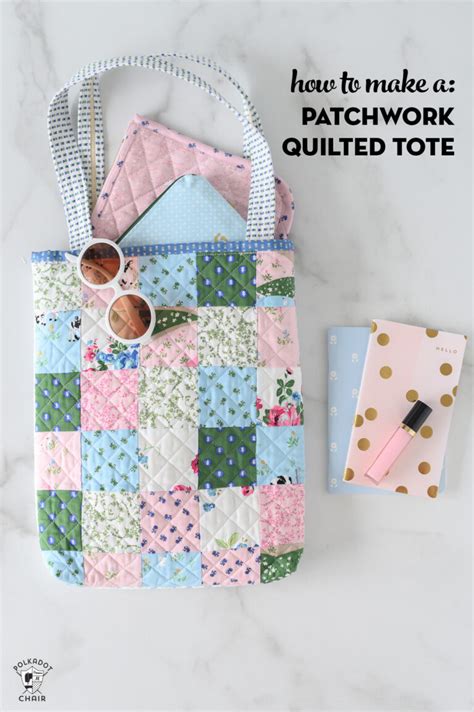 Cute Quilted Patchwork Tote Bag Pattern Polka Dot Chair