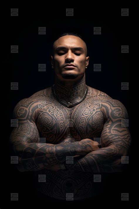 Manu AI Cover Model Male Model AI Male Hawaiian Tattoos Pacific Islander Book Cover Model
