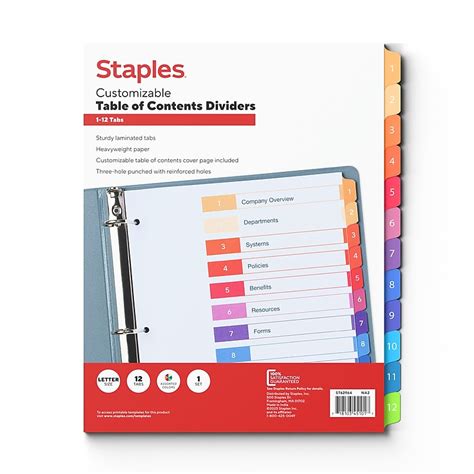 Staples Customizable Table Of Contents Numeric Dividers 12 Tabs