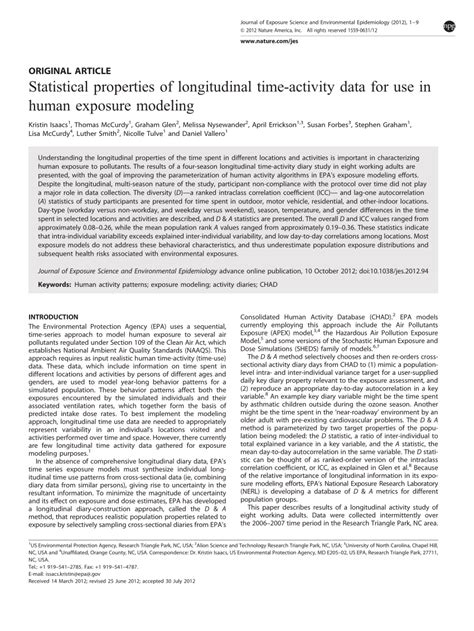Pdf Statistical Properties Of Longitudinal Time Activity Data For Use