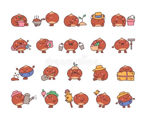 Chestnut And Farm Character Set Stock Vector Illustration Of Shovel Scarecrow 356773637