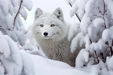 Arctic Fox Camouflage Against Snowy Landscape Stock Image Image Of Generative Winter