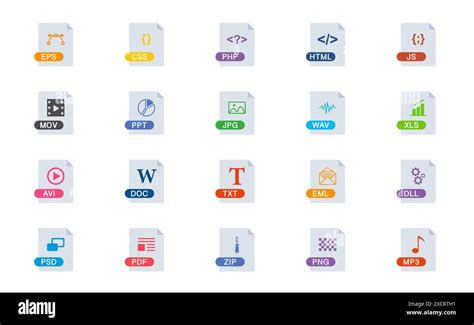 File Type Icons Set Format And Extension Of Documents File Format Icon Vector Illustration