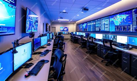 Modern Security Operations Center With Multiple Screens Premium Ai Generated Image