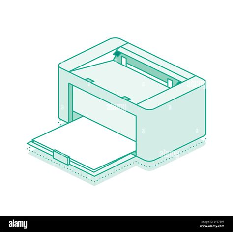 Isometric Printer With Paper Vector Illustration Outline Object Stock