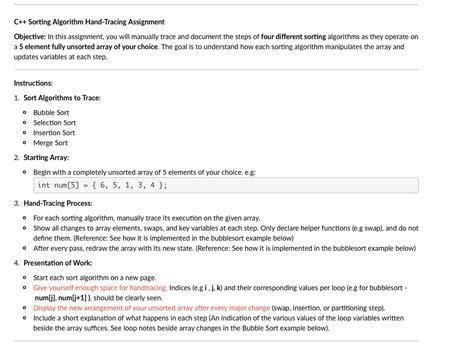 Solved C ﻿sorting Algorithm Hand Tracing Assignment