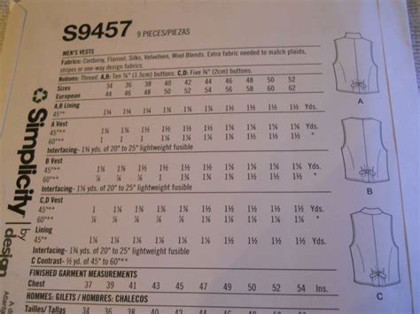Easy Historic Style Mens Vest Simplicity S9457 Aa 34 42 Or Bb 44 52