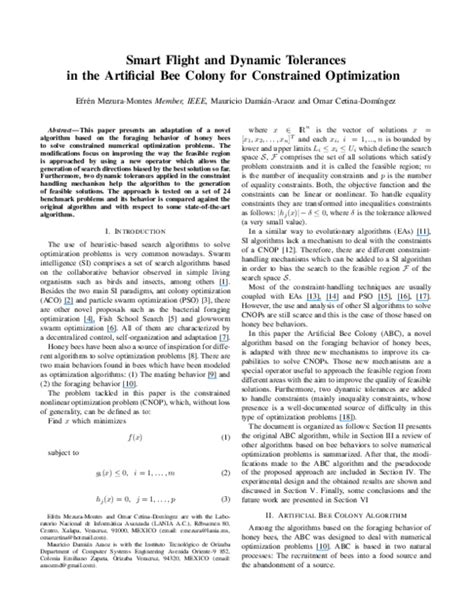 pdf smart flight and dynamic tolerances in the artificial bee colony