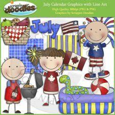 July Calendar Clip Art With Line Art Download Doodles Clip Art
