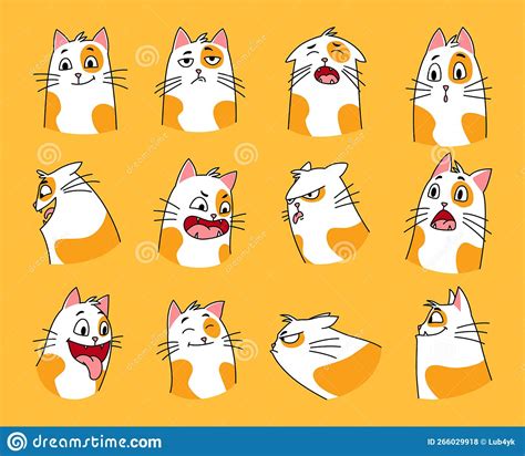 Cats Expressions Set Cartoon Pets With Cute Emotions Creative Emoji