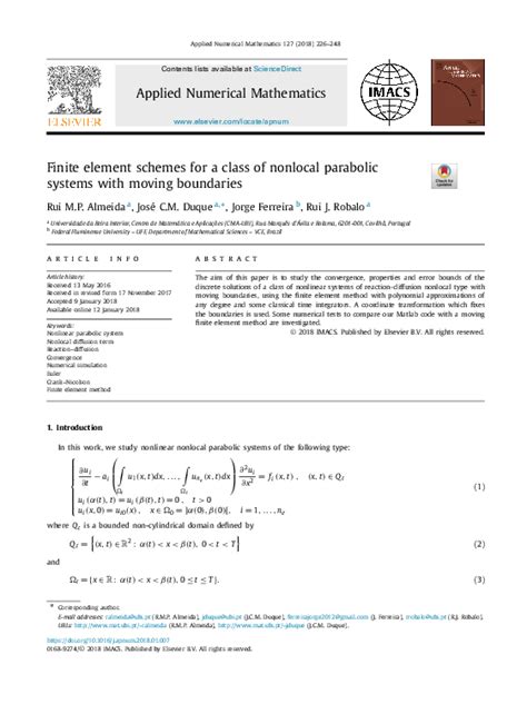 Pdf Finite Element Schemes For A Class Of Nonlocal Parabolic Systems With Moving Boundaries