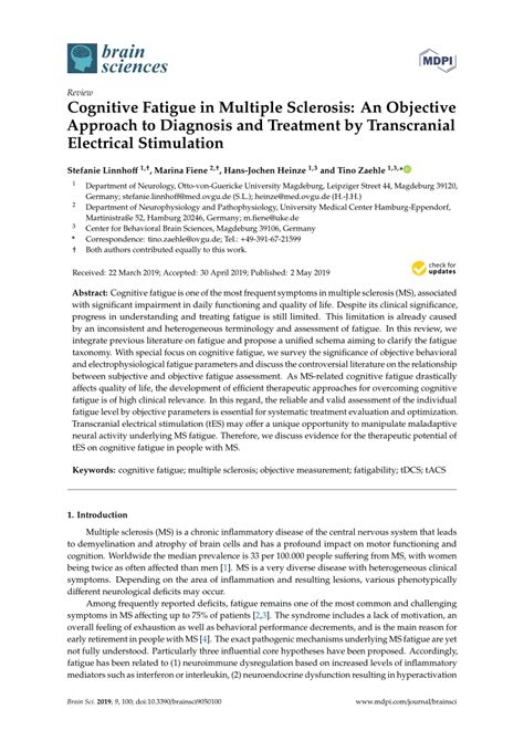 Pdf Cognitive Fatigue In Multiple Sclerosis An Objective Approach To Diagnosis And Treatment
