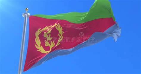 Flag Of Eritrea Waving At Wind With Blue Sky In Slow Loop Stock Video Video Of Ensign