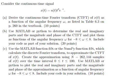 solved consider the continuous time signal x t u t t3e−t