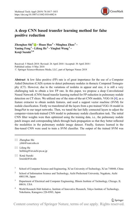 A Deep Cnn Based Transfer Learning Method For False Positive Reduction Request Pdf