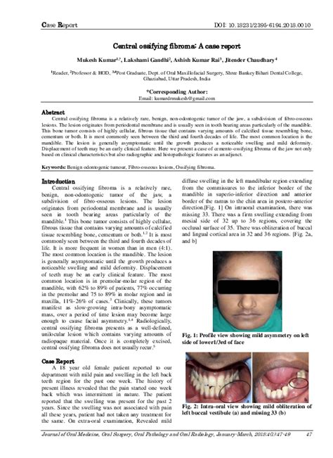 Pdf Central Ossifying Fibroma A Case Report