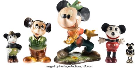 Collection Of 5 Vintage Mickey Mouse Figurines Walt Disney C 1930s