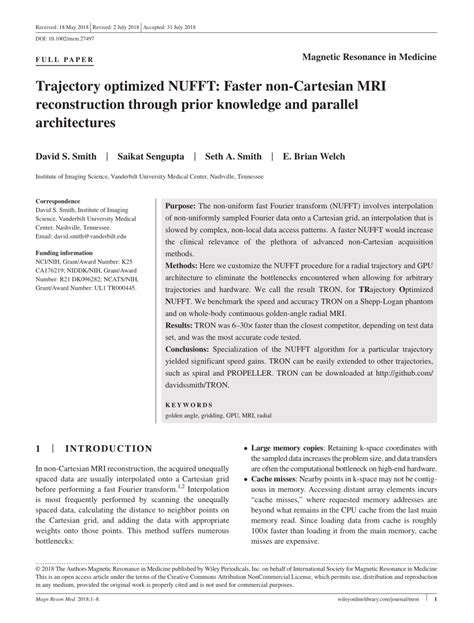 Pdf Trajectory Optimized Nufft Faster Non Cartesian Mri Reconstruction Through Prior